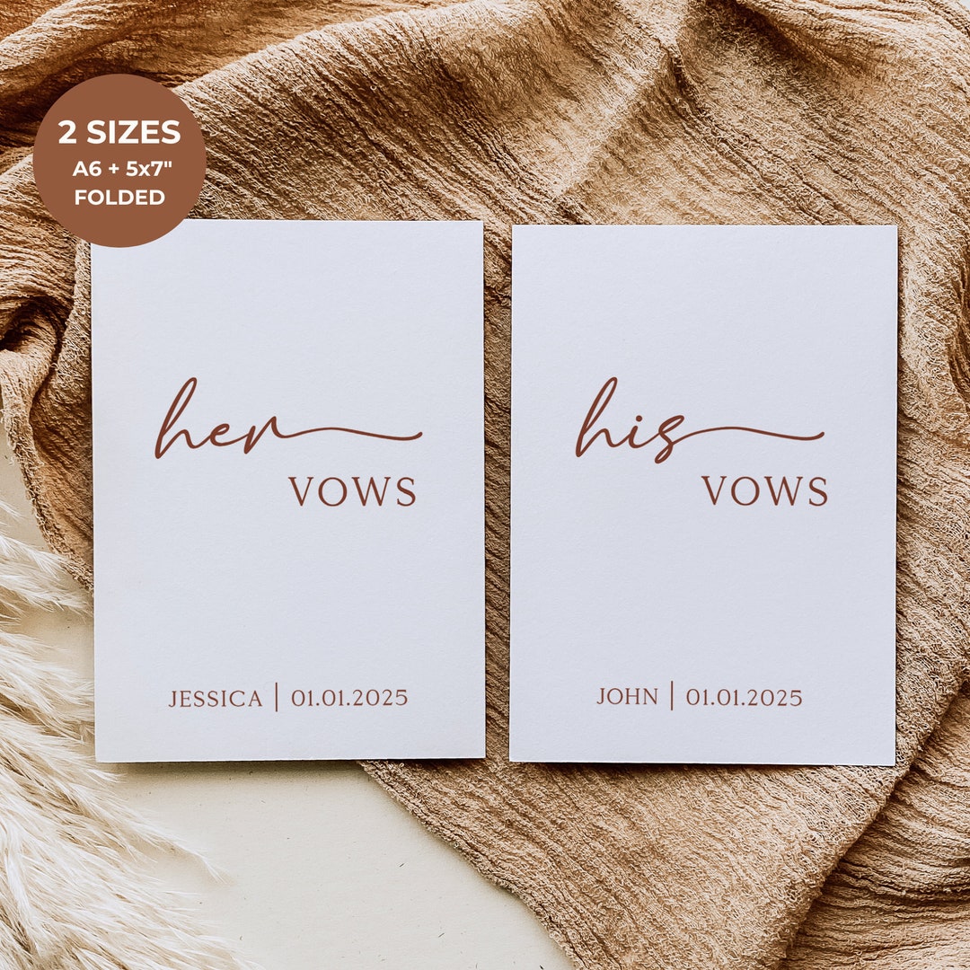 Wedding Vows Card Template, Printable His and Hers Vows Card, Our Vows ...