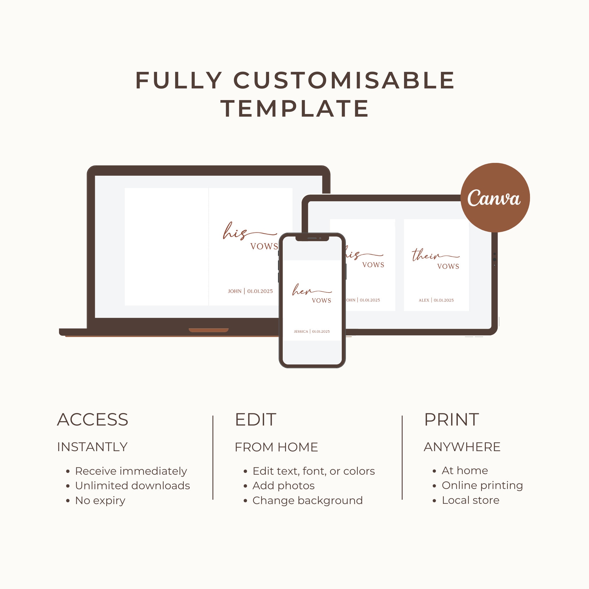 Wedding Vows Card Template, Printable His and Hers Vows Card, Our Vows ...