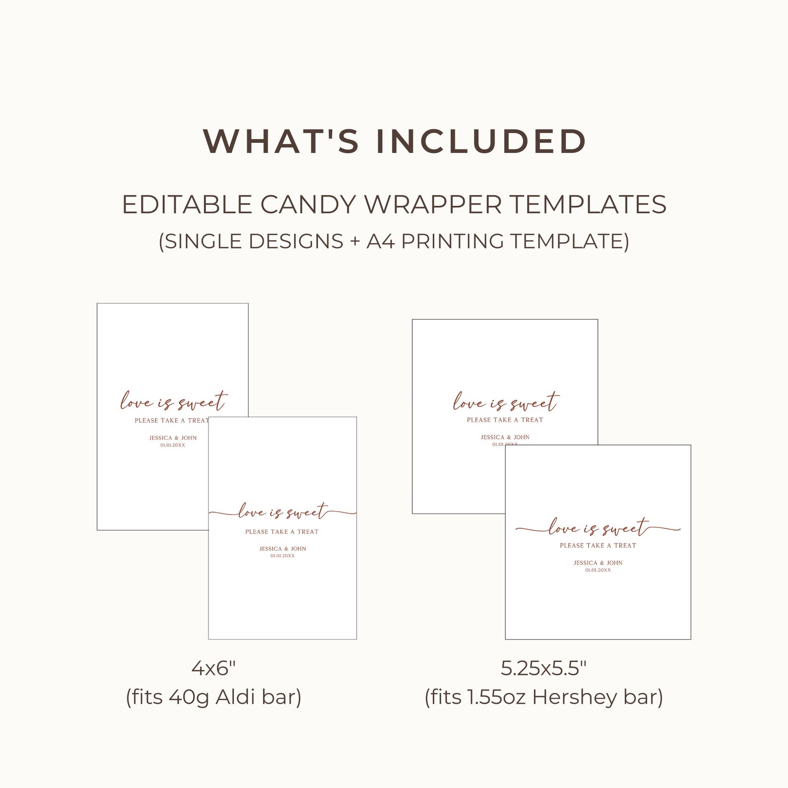 Chocolate Wrap Template, Printable Candy Wrapper, DIY Wedding Favors ...