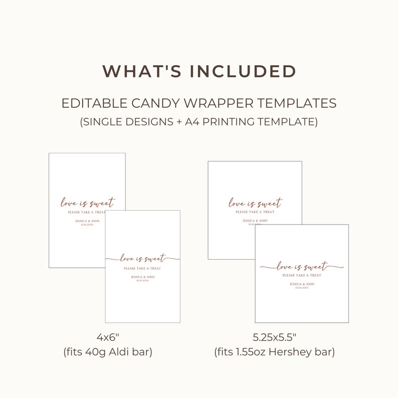 Chocolate Wrap Template, Printable Candy Wrapper, DIY Wedding Favors ...