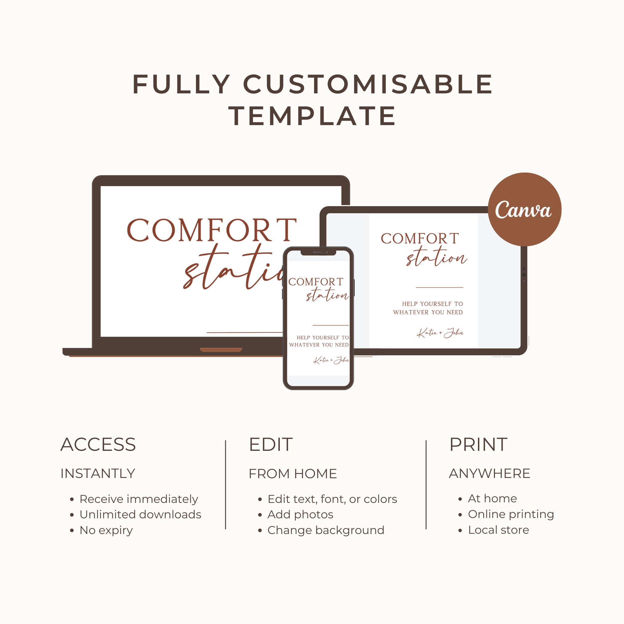 Comfort Station Sign Template, Printable Wedding Sign, Help Yourself ...