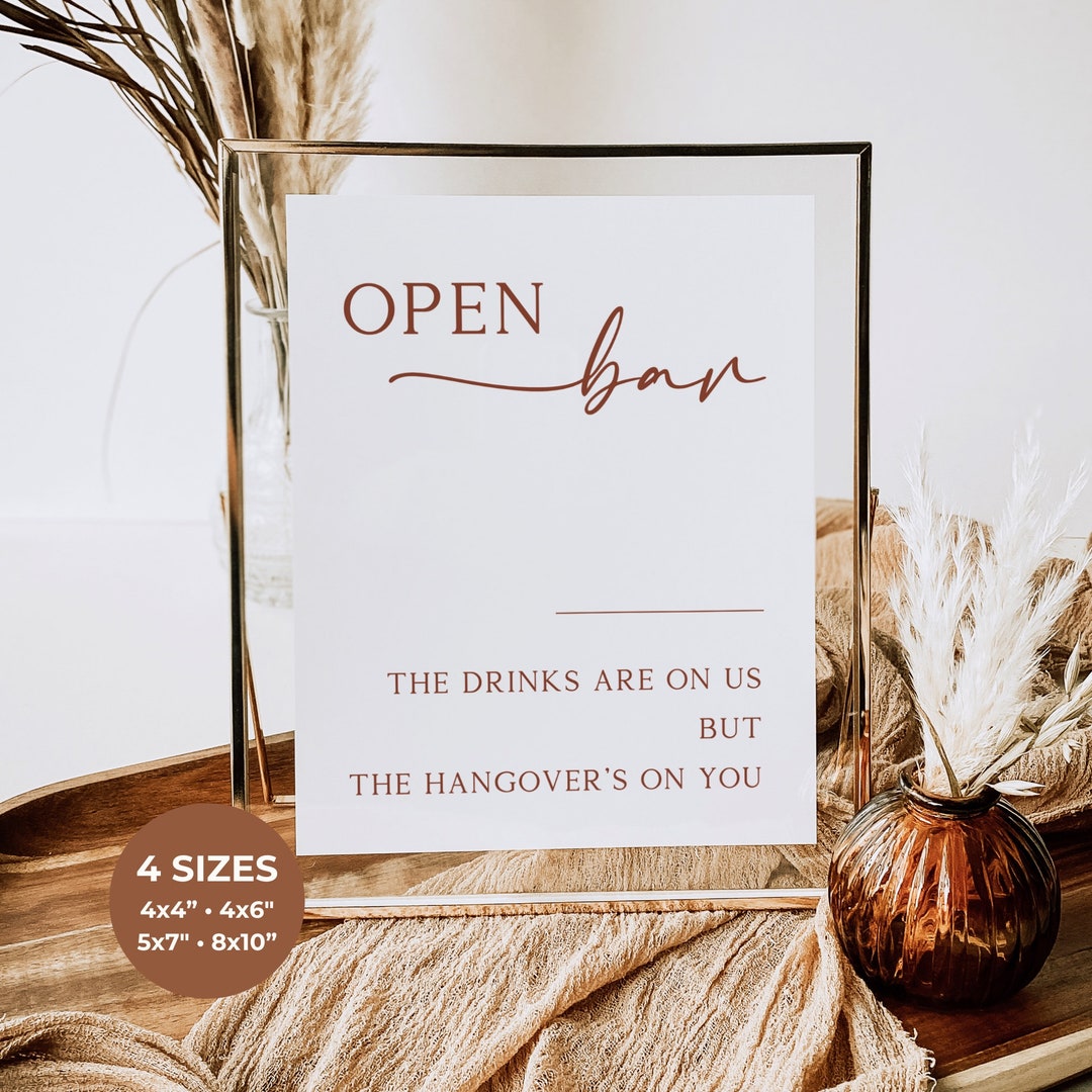 Open Bar Sign Template, Editable Wedding Bar Sign, Modern Bar Signage ...