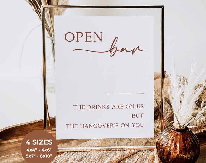Open Bar Sign for Wedding, Modern Minimalist Wedding Sign, Wedding Bar ...