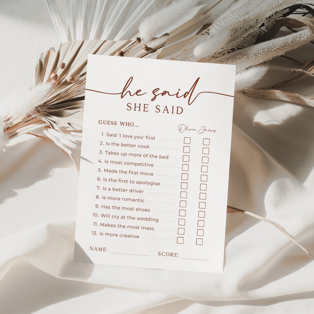 He Said She Said Bachelorette Game Template, Editable Bridal Shower ...