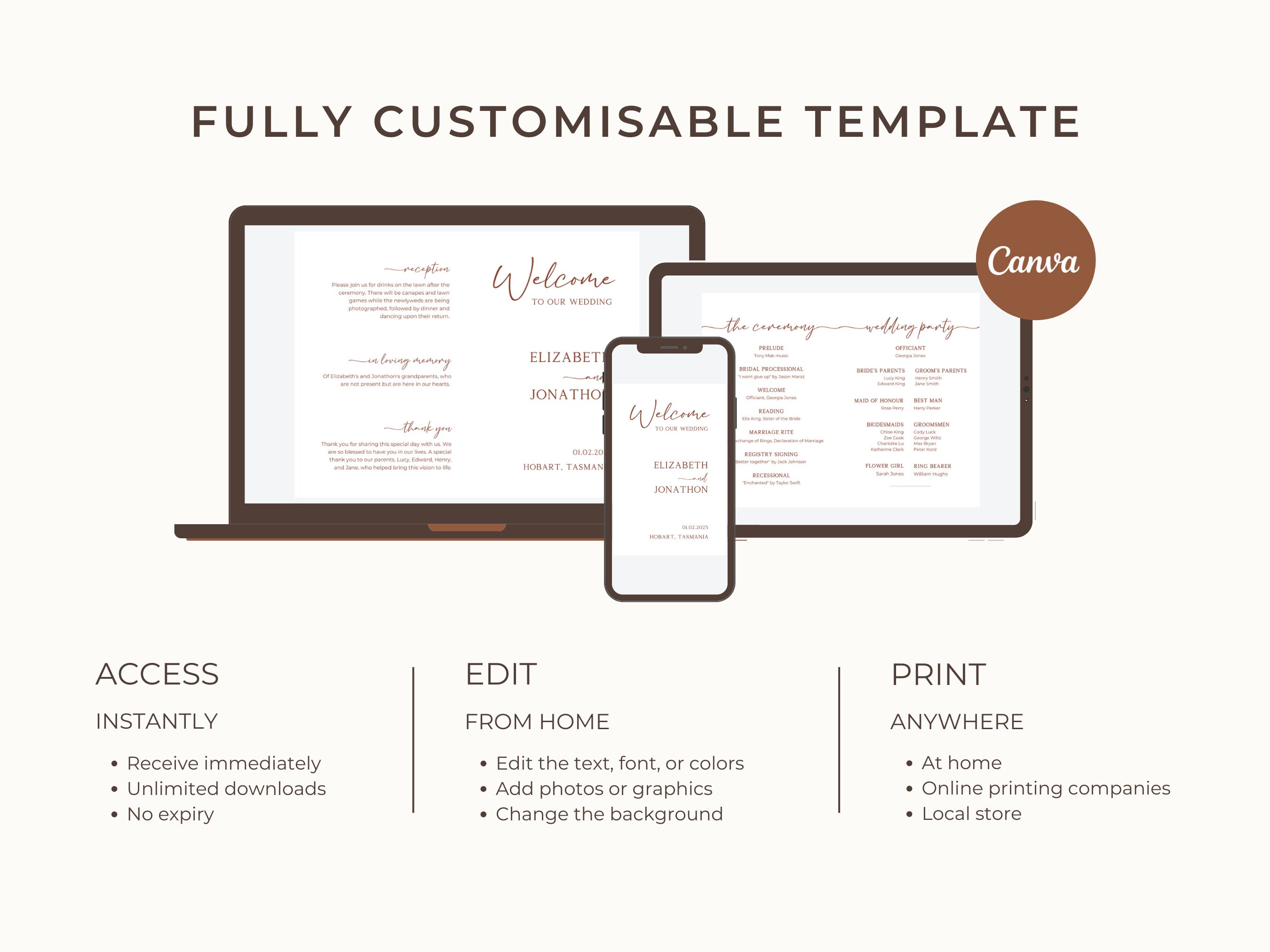 Wedding Program Template, Ceremony Program Wedding Template, Bifold ...