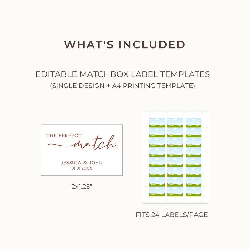 Matchbox Label Template, Editable Wedding Favor Stickers, Custom ...