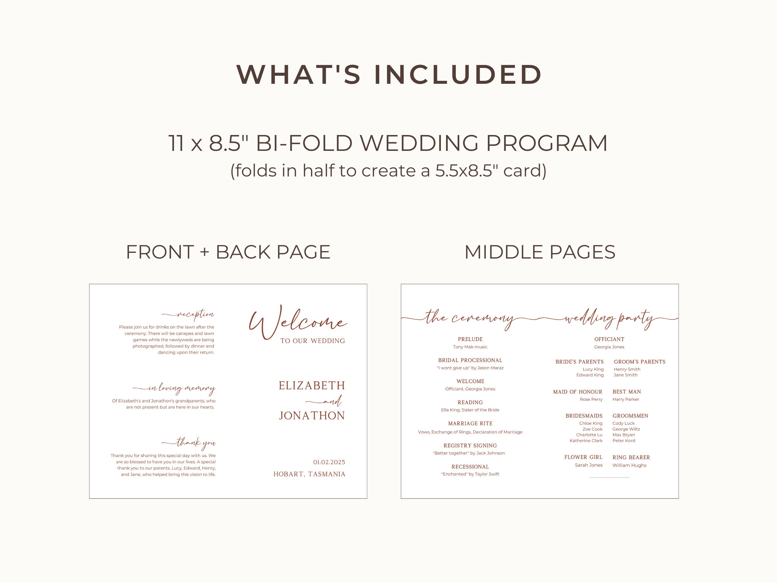 Wedding Program Template, Ceremony Program Wedding Template, Bifold ...