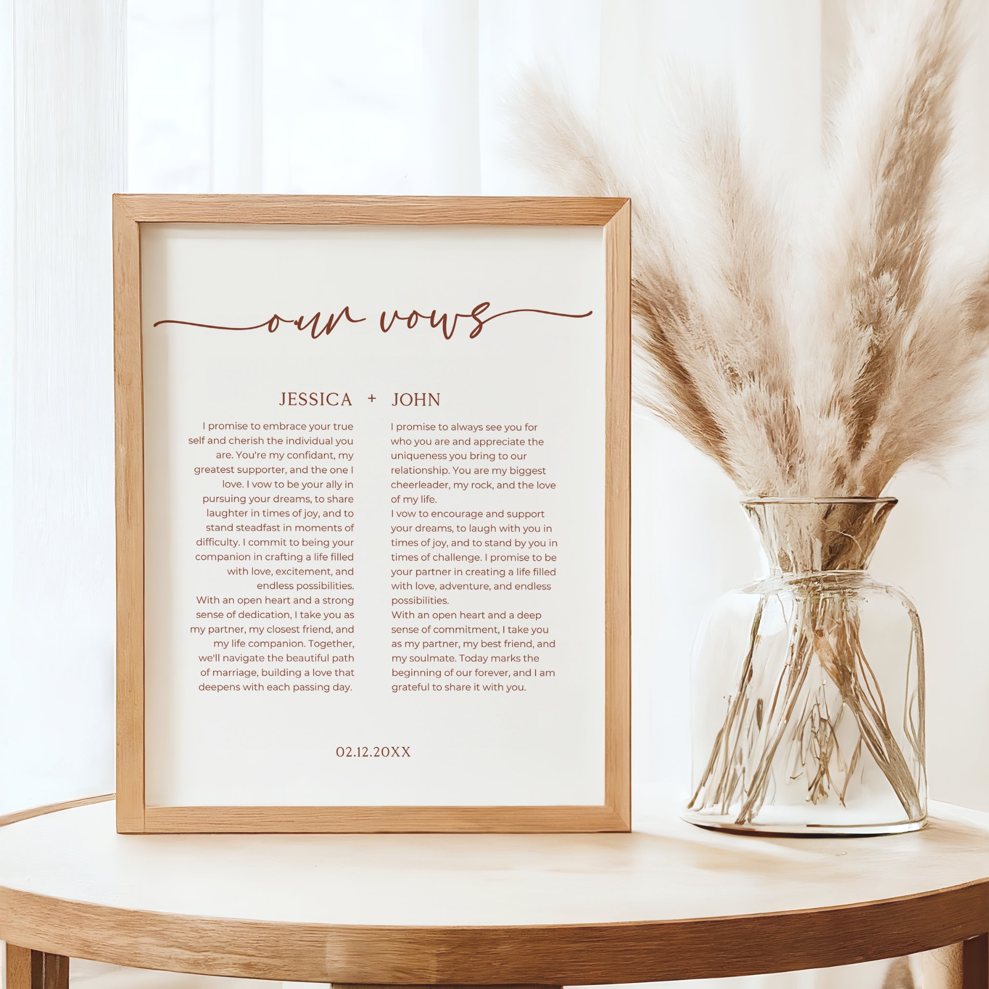 Wedding Vows Print Template Printable Wedding Vows Gift Editable Framed ...