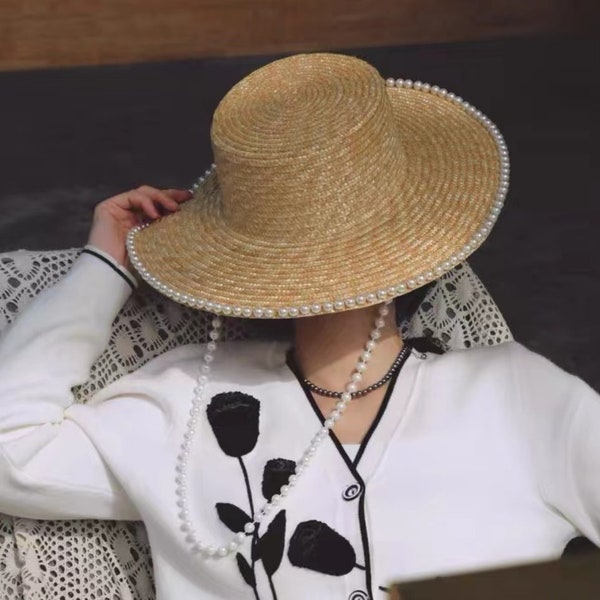 Flat Brim Straw Hat - Etsy