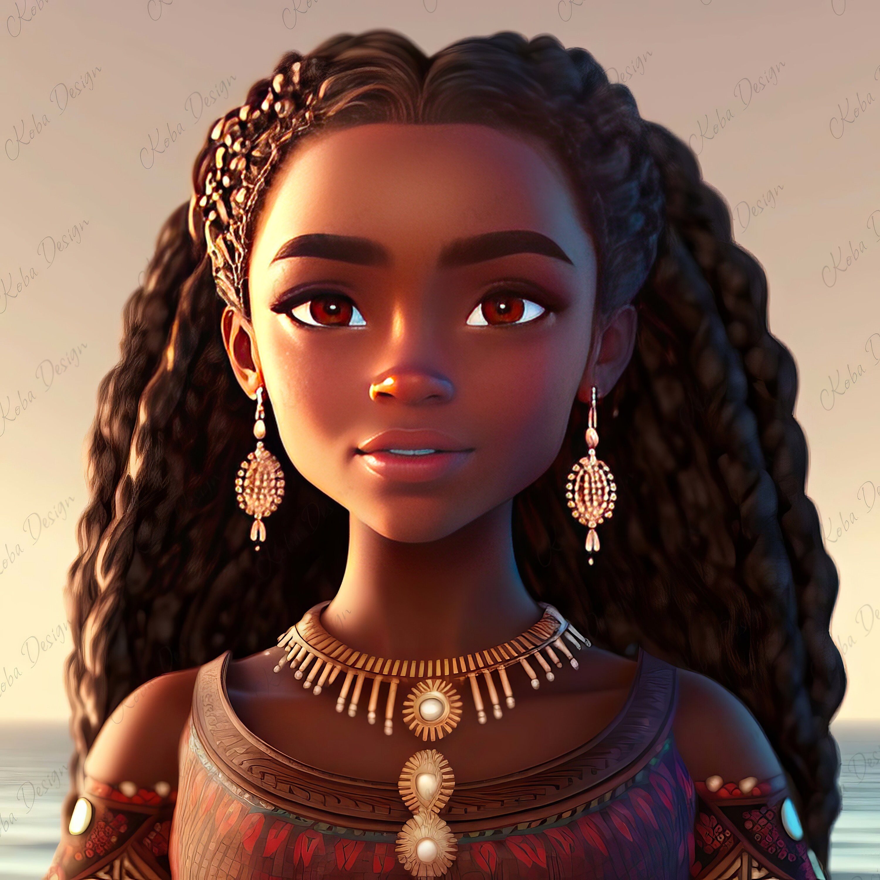 Afro Princess Front With Braids - Cartoon Style - Etsy