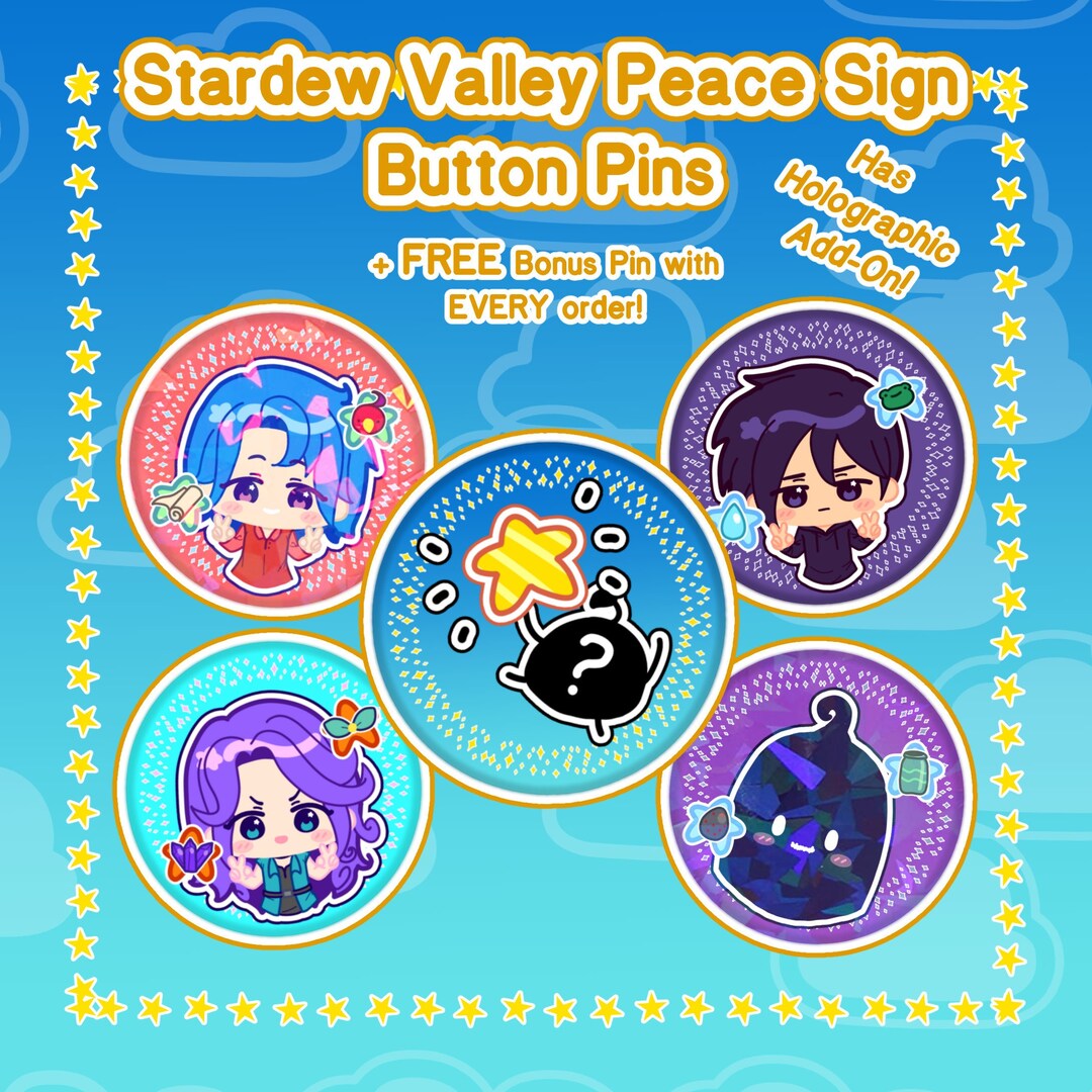 HOLO OPTION! Stardew Valley Peace Sign Button Pins (1.75") - Etsy