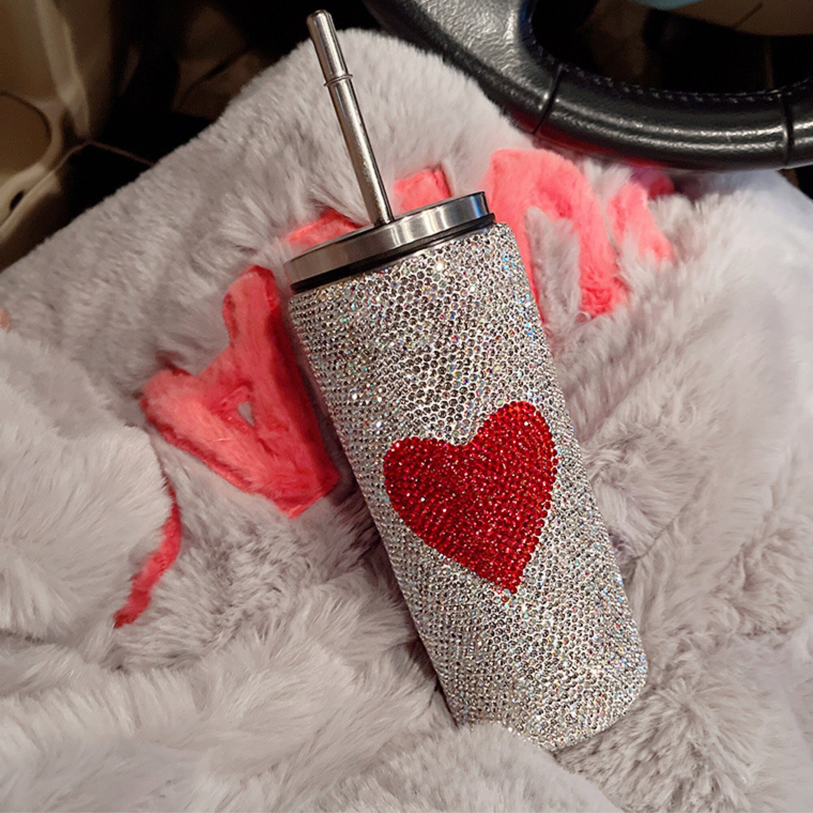 Custom Rhinestone Tumbler Cup Personalized Tumbler With Lid and Straw Stainless Steel Tumbler ...