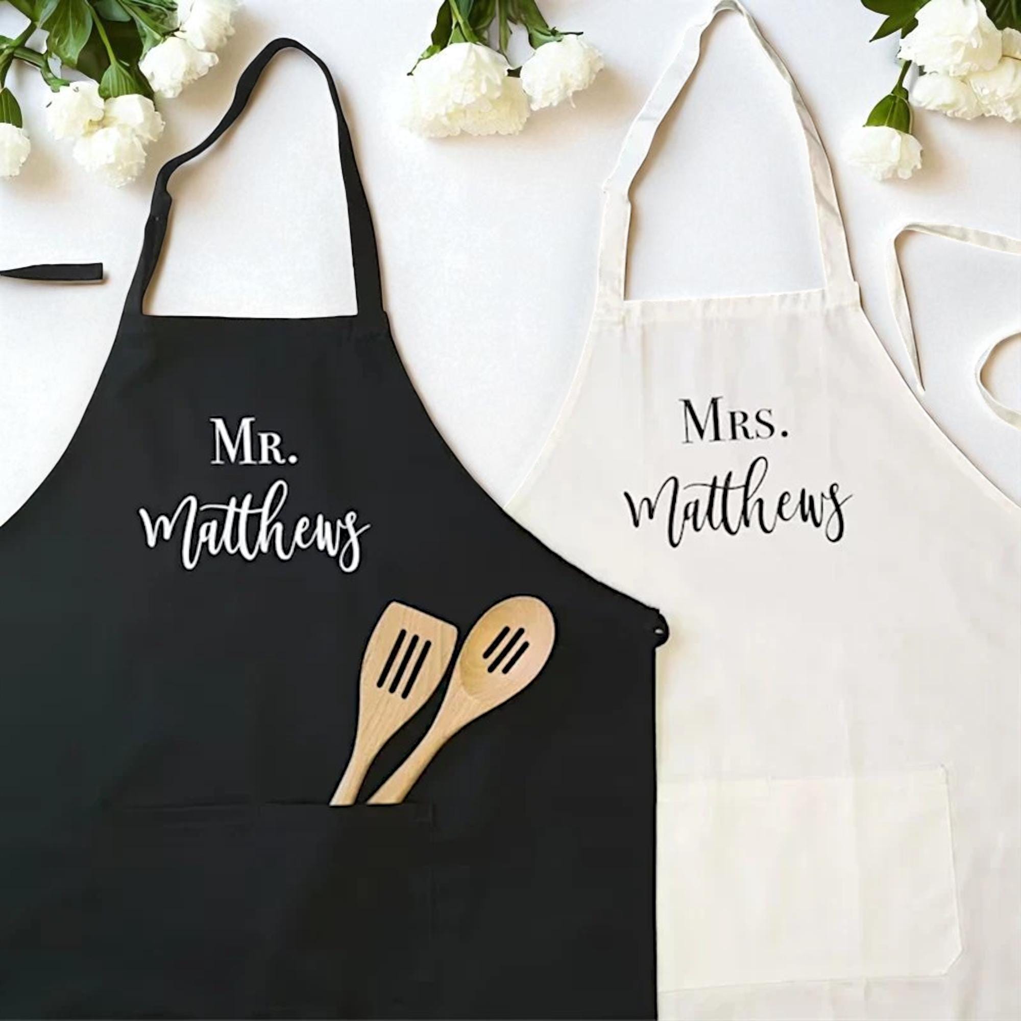 Custom Mr & Mrs Aprons, Couples Aprons, Wedding Cooking Gifts, Bridal ...