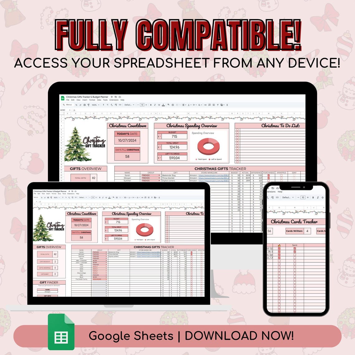 Christmas Gift Tracker Spreadsheet, Holiday Budget Planner - Etsy