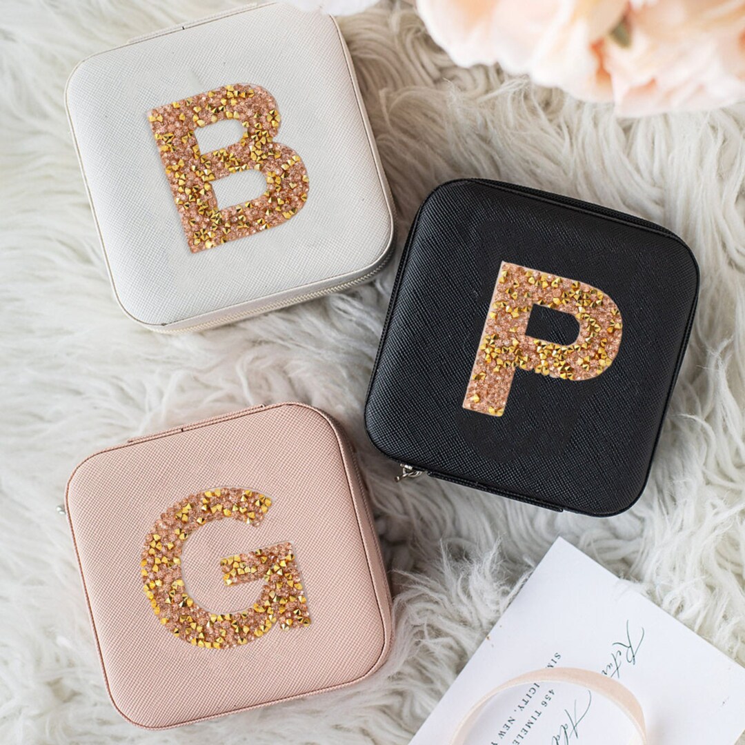 Rhinestone Initial Travel Jewelry Box, Personalized Gift - Etsy