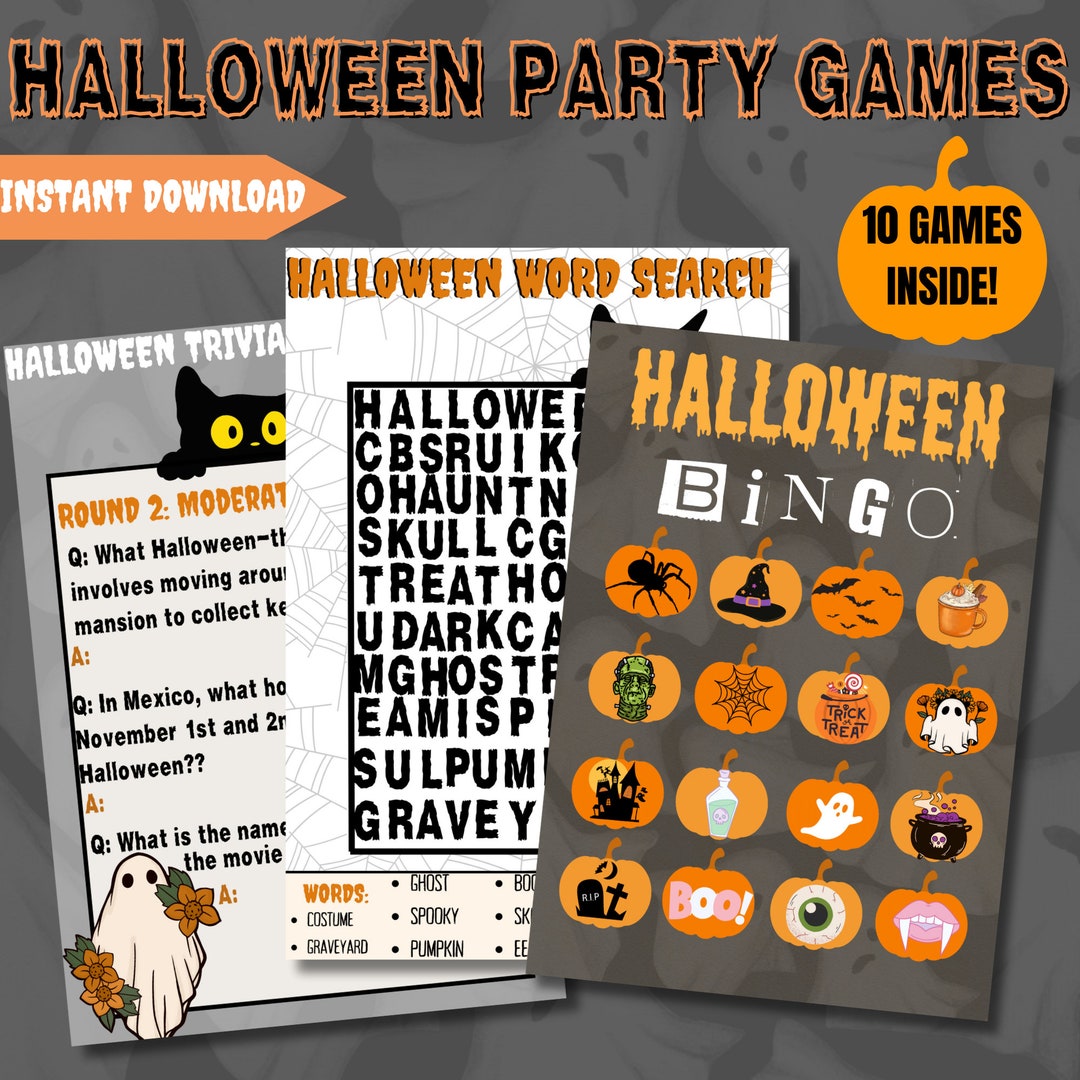 10 Halloween Games Bundle, Printable Halloween Party Games, Halloween ...