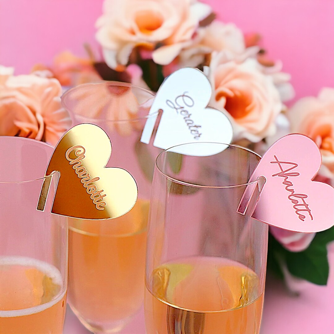 Custom Heart Drink Tags, Personalized Wedding Drink Tags, Custom Glass ...