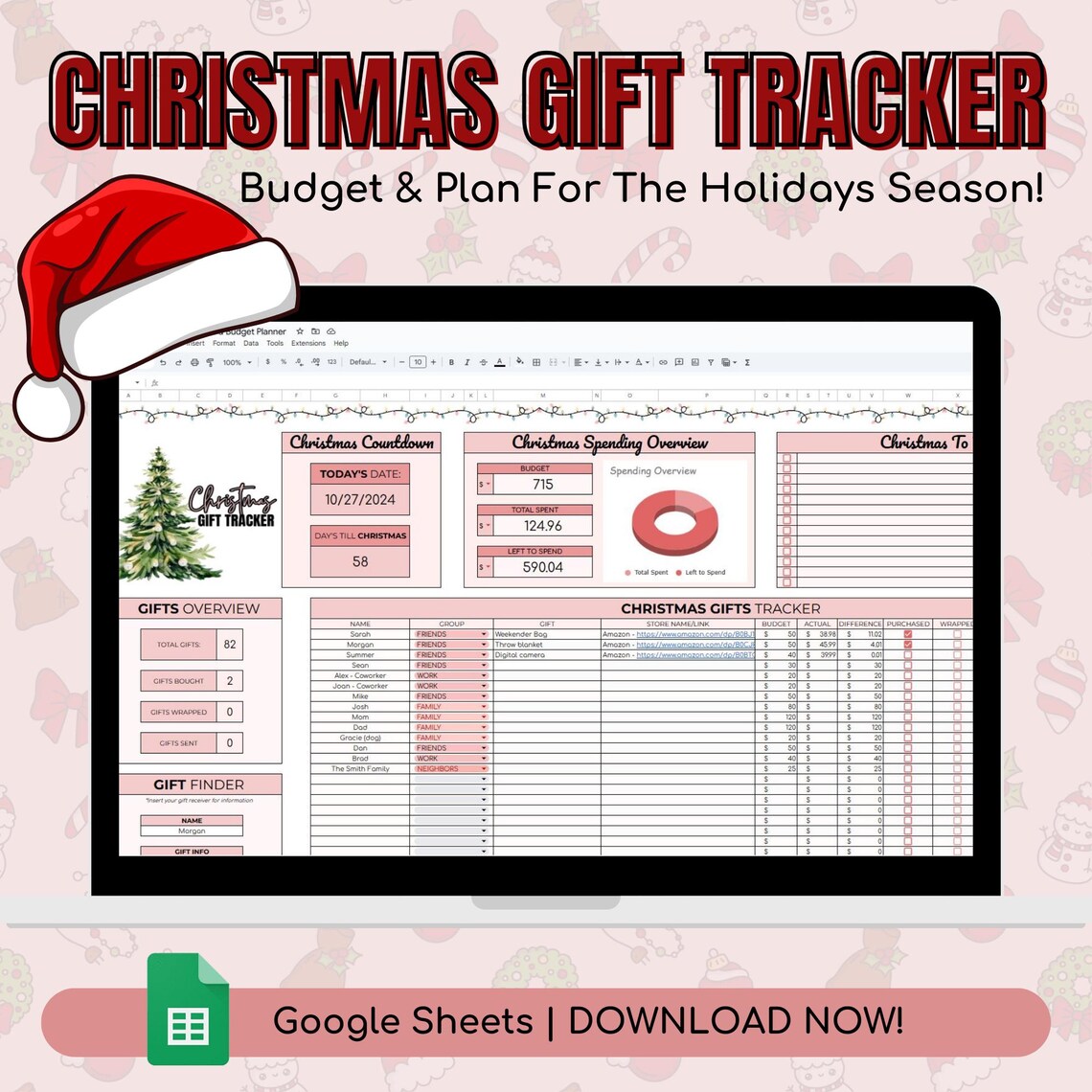 Christmas Gift Tracker Spreadsheet, Holiday Budget Planner - Etsy
