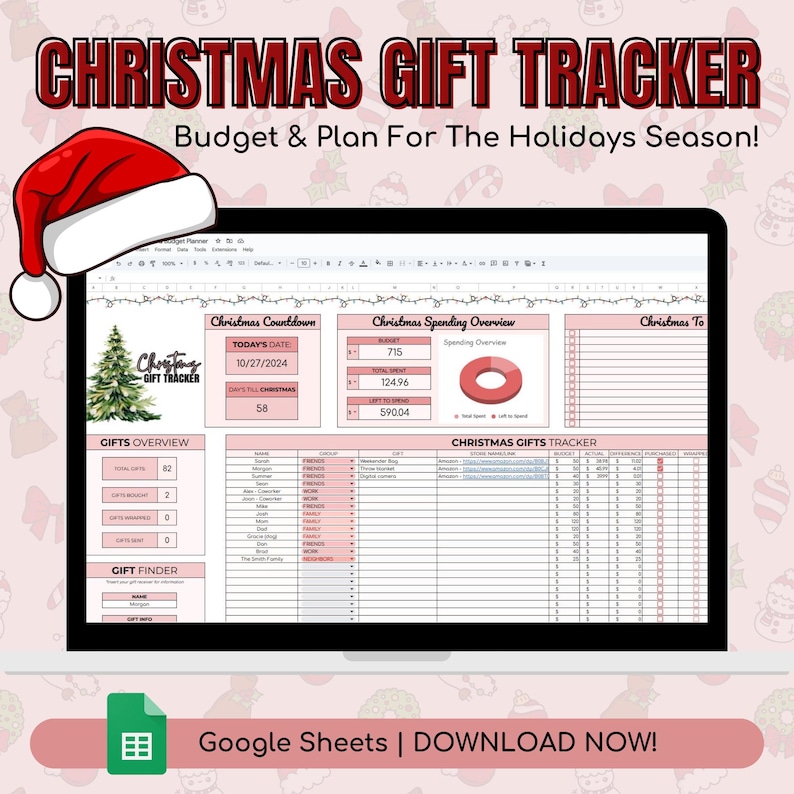Christmas Gift Tracker Spreadsheet, Holiday Budget Planner - Etsy