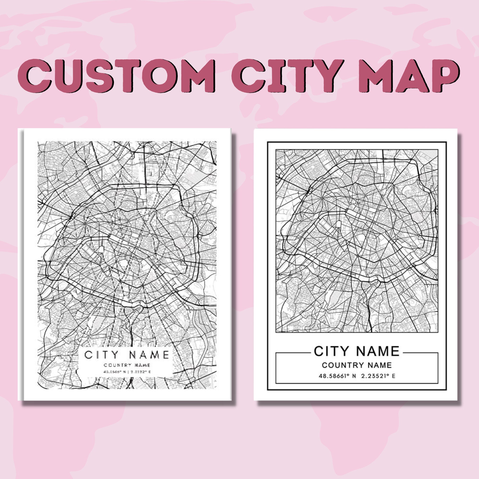 Custom City Map Print Decor Custom City Map Poster Personalized Map Art ...