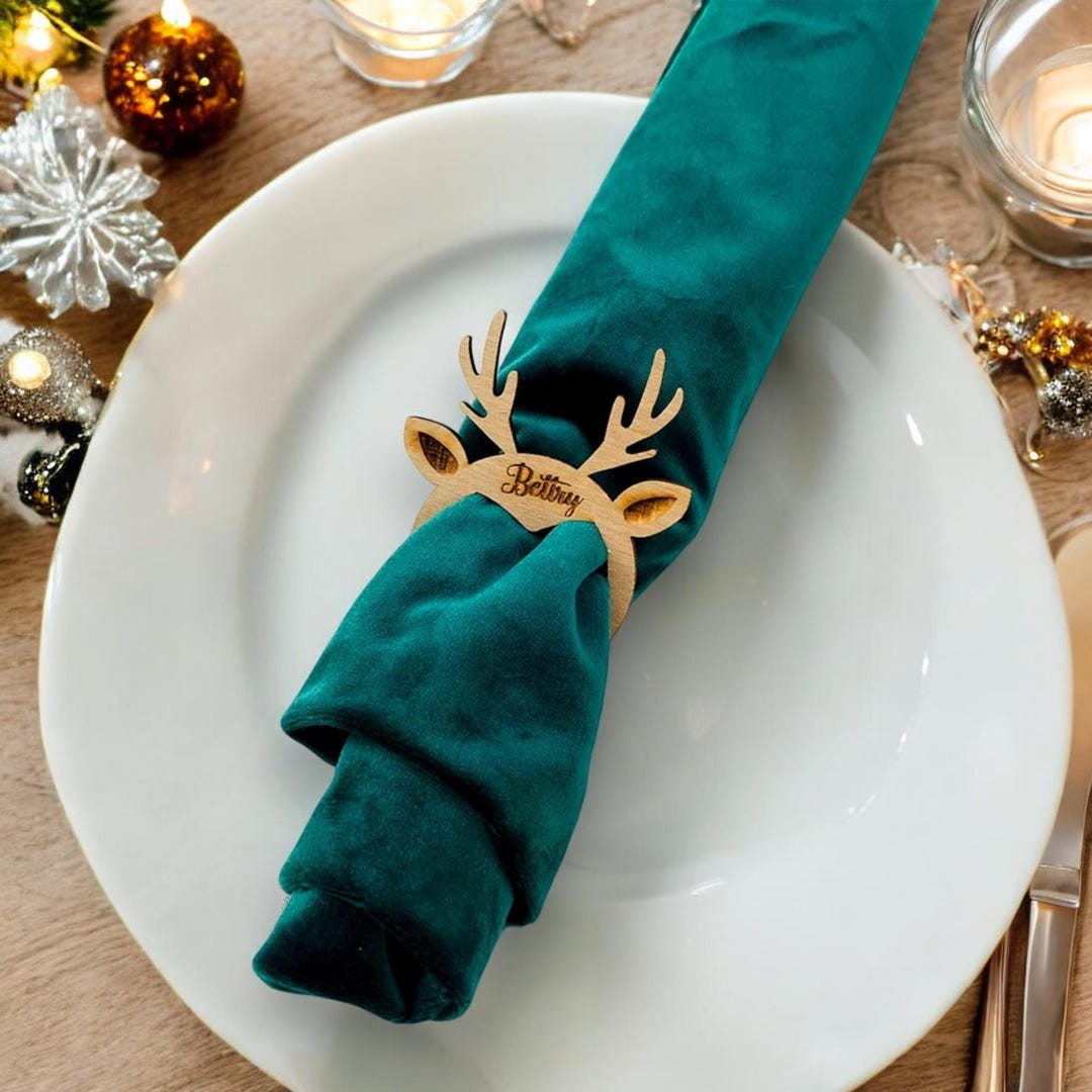 Custom Christmas Napkin Rings, Christmas Table Decor, Reindeer Napkin ...