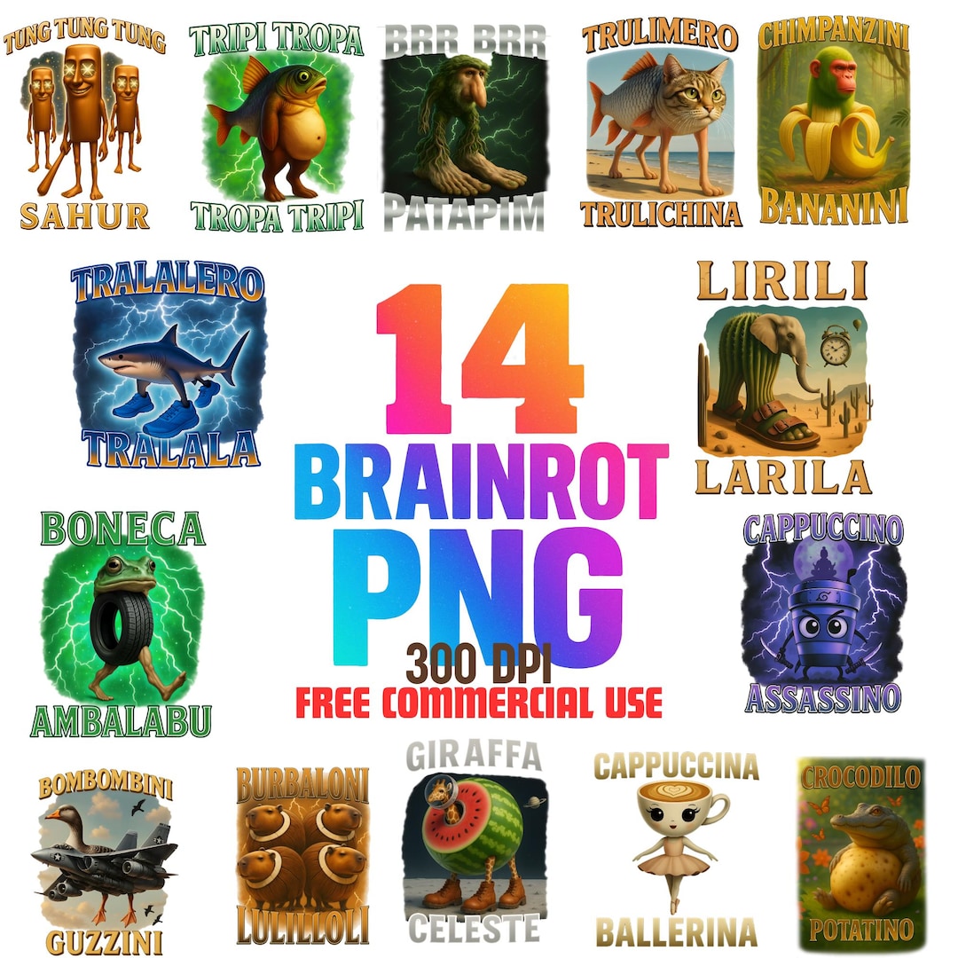 Italian Brainrot Meme PNG Bundle, Shirt & Sticker Design Files, FREE ...