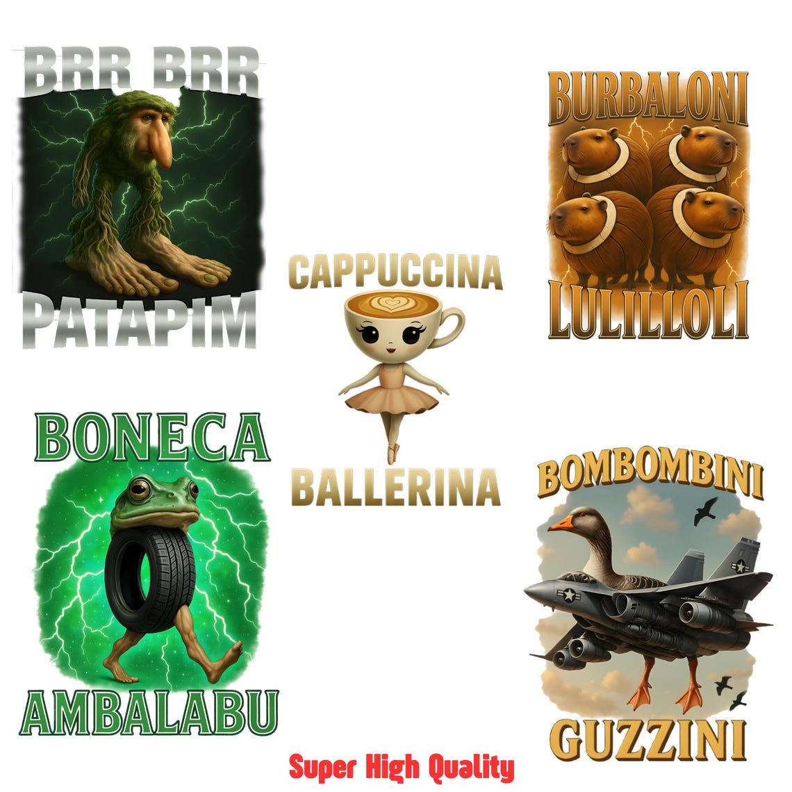 Italian Brainrot Meme PNG Bundle, Shirt & Sticker Design Files, FREE ...