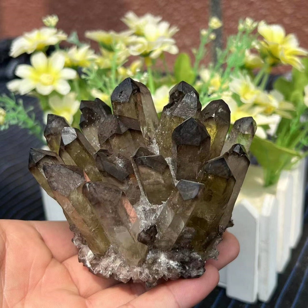 1PC 400g Natural Smoky Quartz Cluster, Quartz Crystal Carved ,home ...