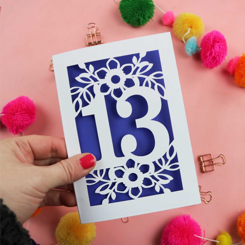 SVG PDF DXF 13th Birthday Card Papercut Template, Age 13 Card Svg File ...