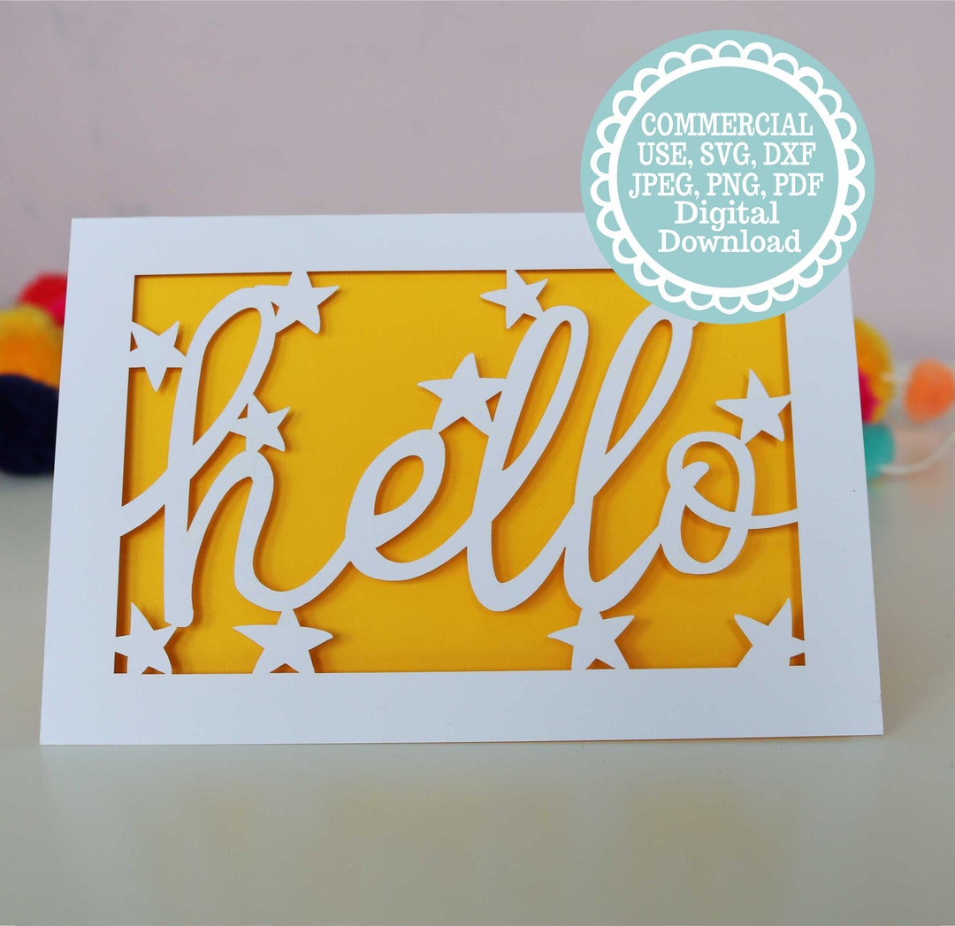 PAPERCUT TEMPLATE Hello Notecard, SVG, Dxf, Png Pdf File for Cricut or ...