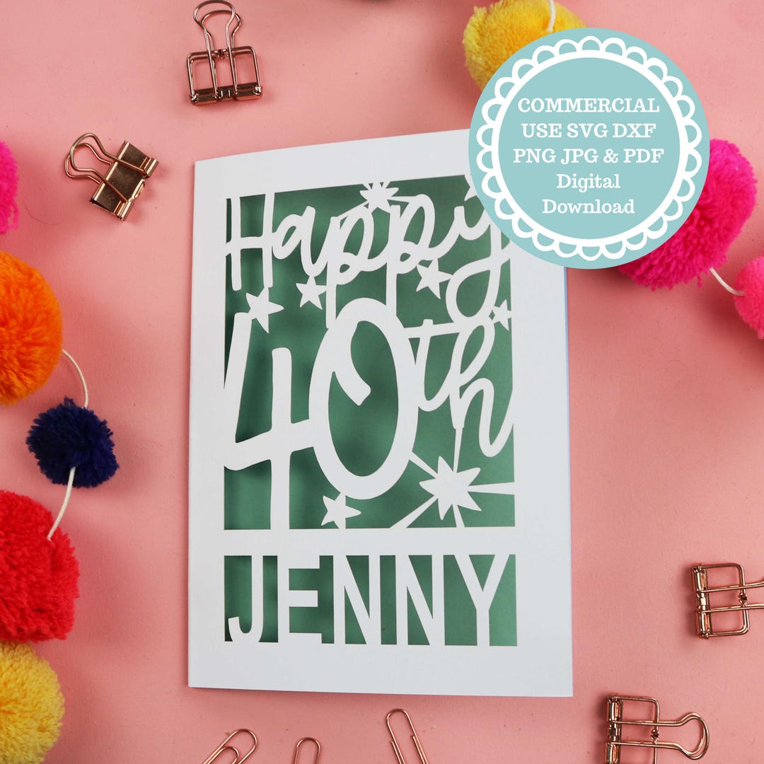 SVG PDF Personalised 40th Birthday Card Papercut Template, Age 40 Card ...