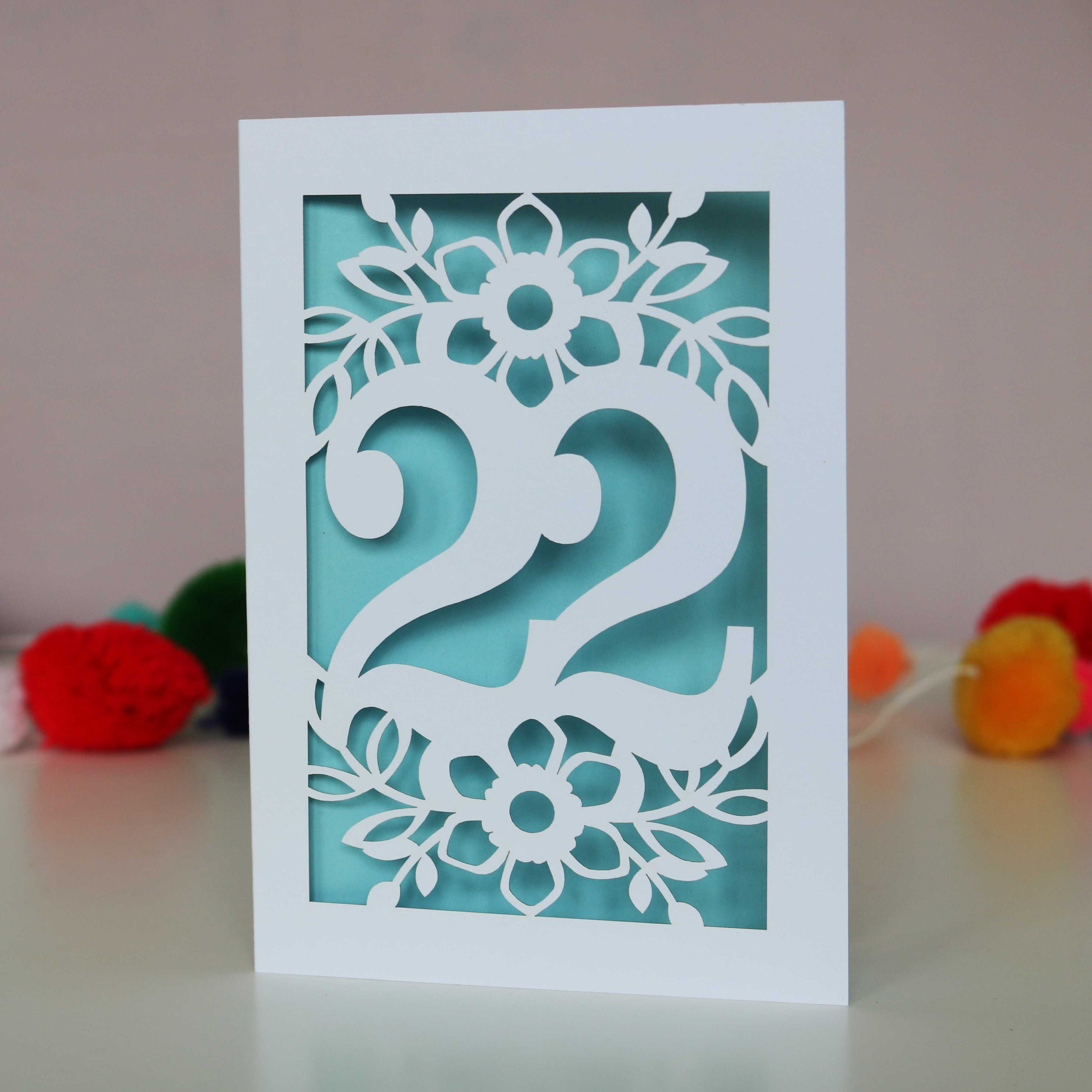 SVG PDF DXF 22nd Birthday Card Papercut Template Age 22 Card - Etsy