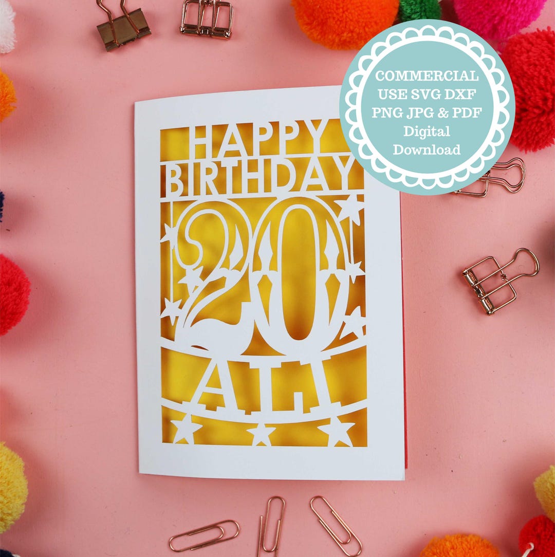 20th Birthday Papercut Card SVG for Cricut or Laser Cutting - Etsy