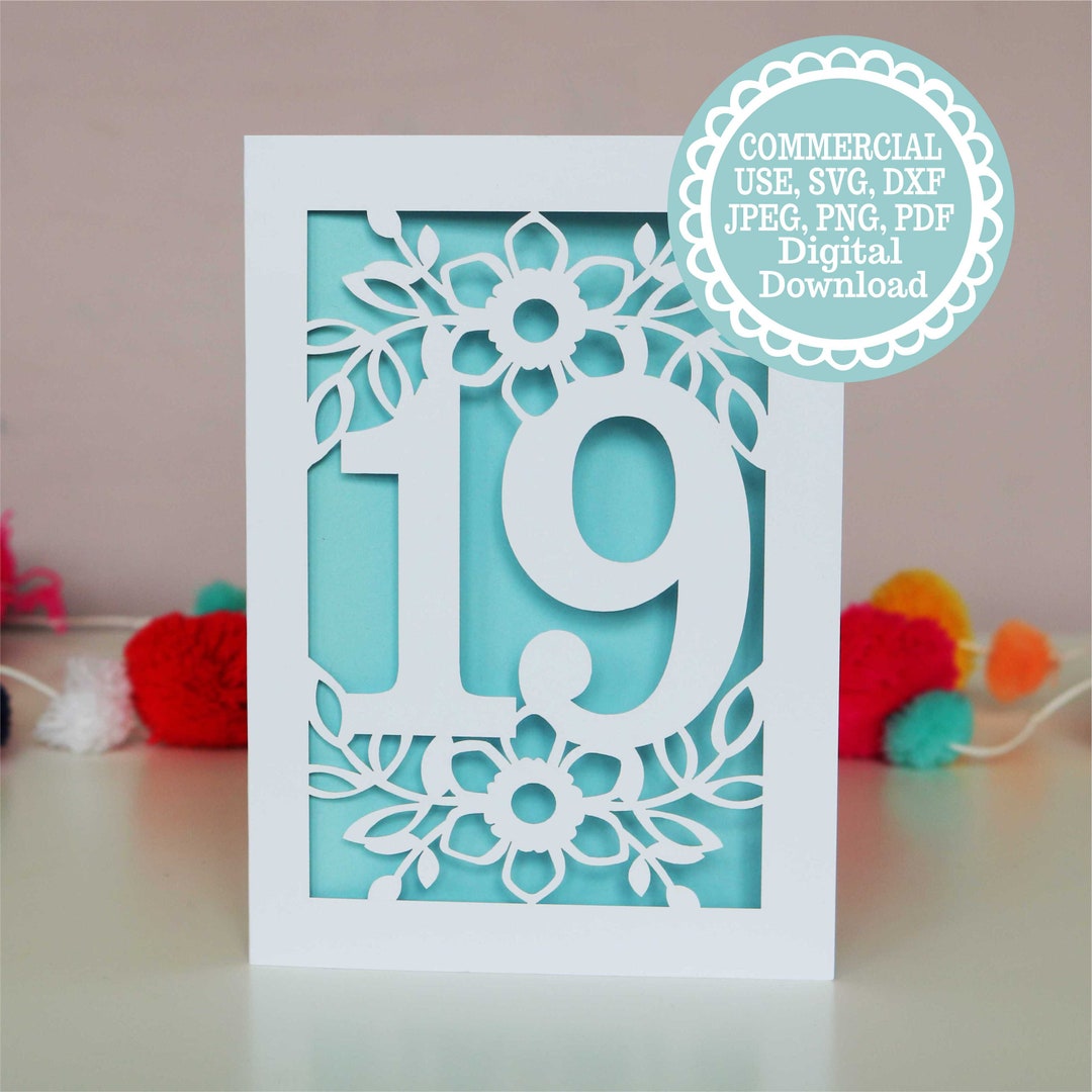 SVG PDF DXF 19th Birthday Card Papercut Template, Age 19 Card Svg File ...