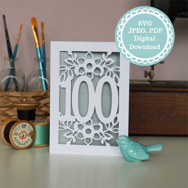 SVG PDF 100th Birthday Card Papercut Template Age 100 Card - Etsy