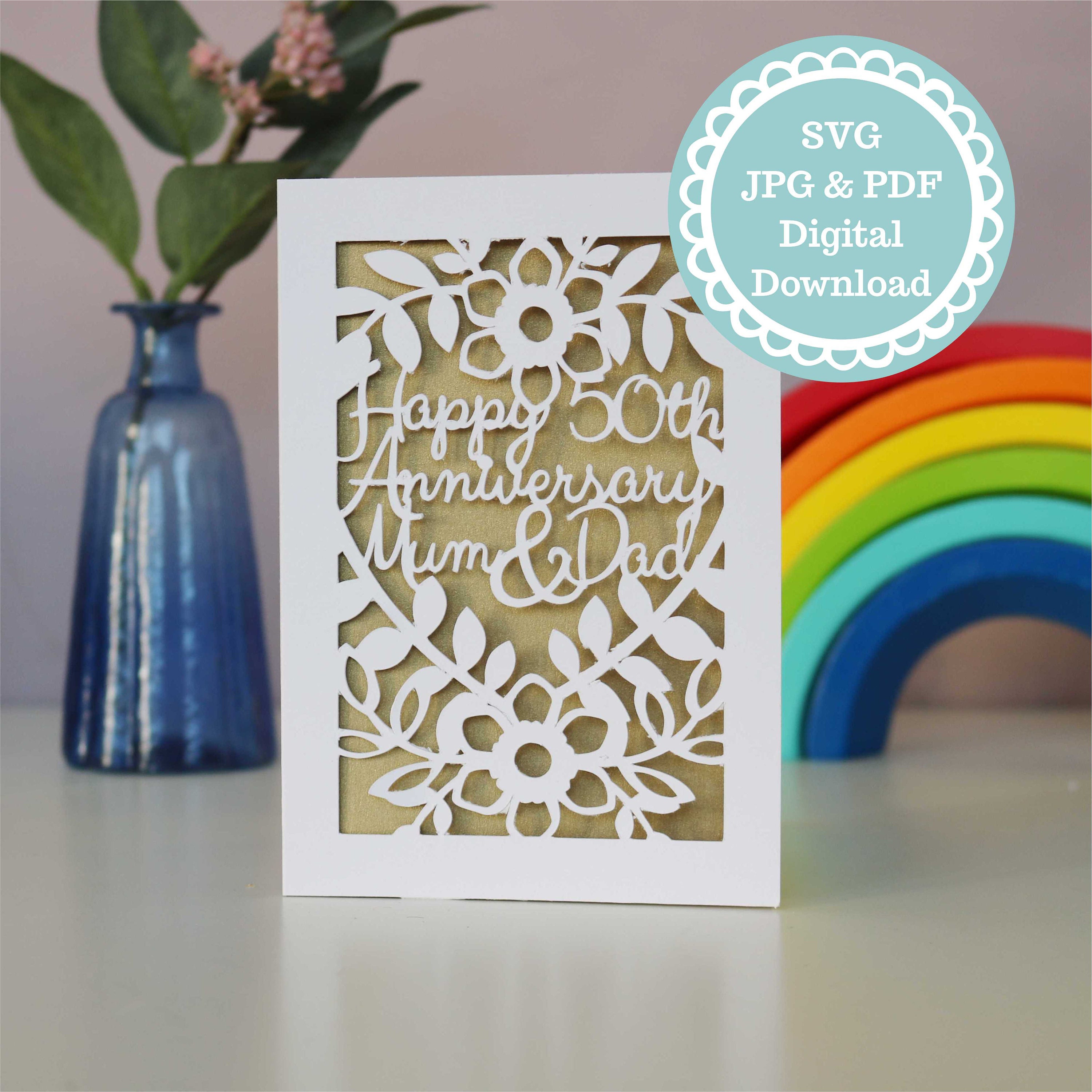SVG File Mum and Dad Golden Anniversary Card Papercut Template for ...
