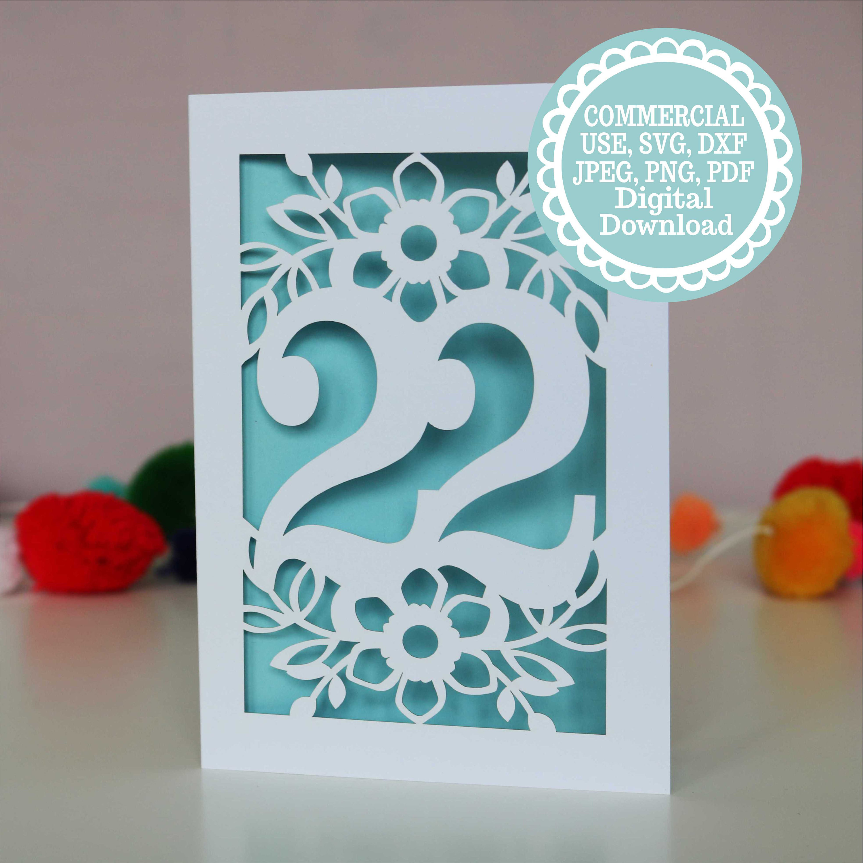 SVG PDF DXF 22nd Birthday Card Papercut Template Age 22 Card - Etsy