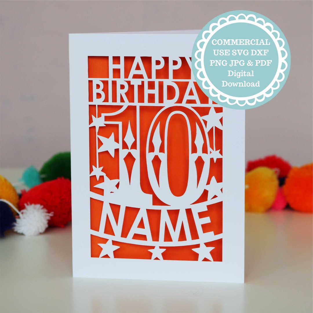 SVG PDF Personalised 10th Birthday Card Papercut Template, Age 60 Card ...