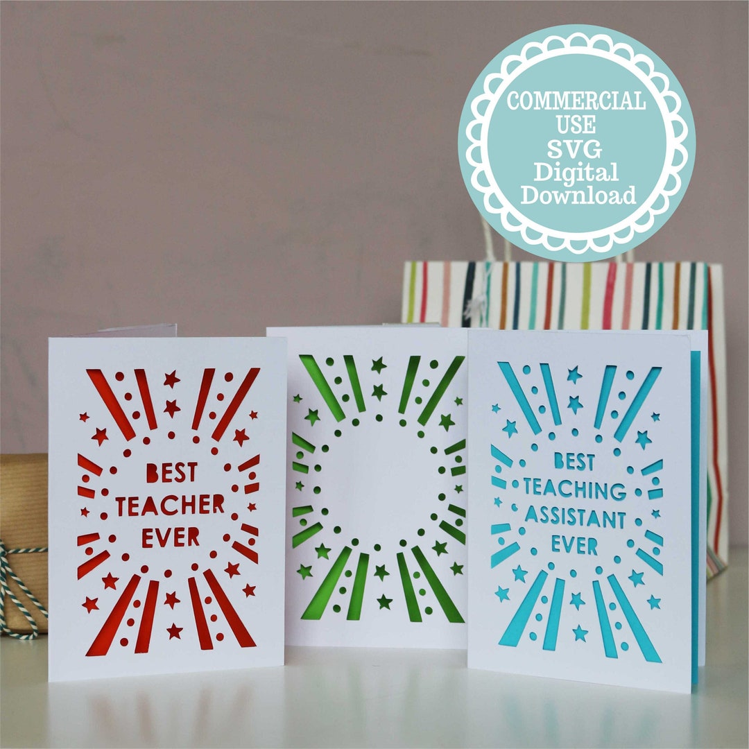 SVG COMMERCIAL USE Teacher Bundle Papercut Thank You Cards, Template ...