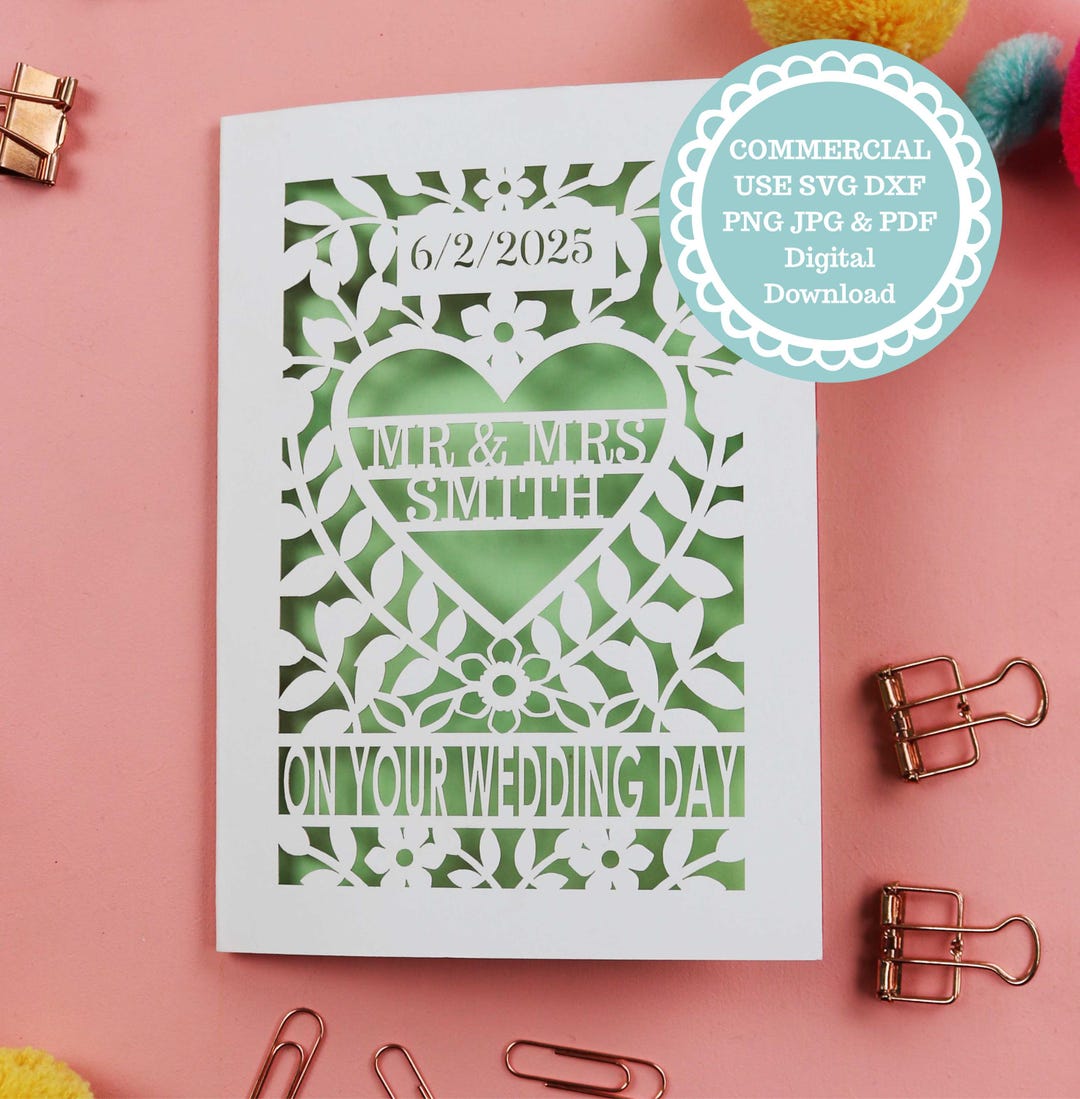 Papercut Wedding Card SVG, Cricut Wedding Template, Laser Cut Files ...