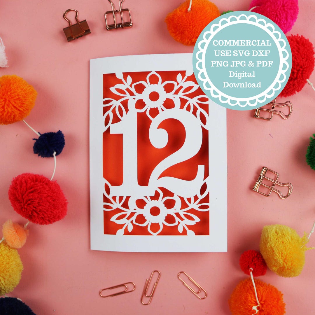 12th Birthday Card Papercut Template - SVG, PDF, DXF for Cricut or ...
