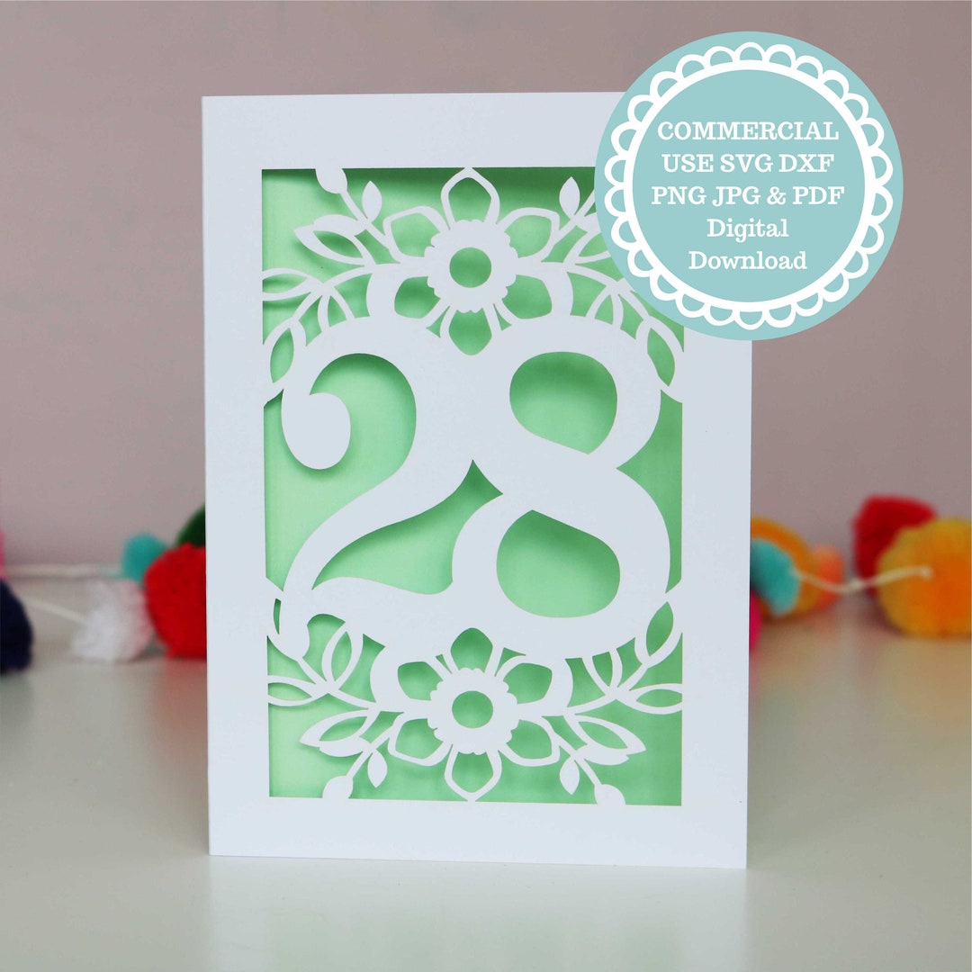 SVG PDF DXF 28th Birthday Card Making Paper Cut Template, Age 28 ...