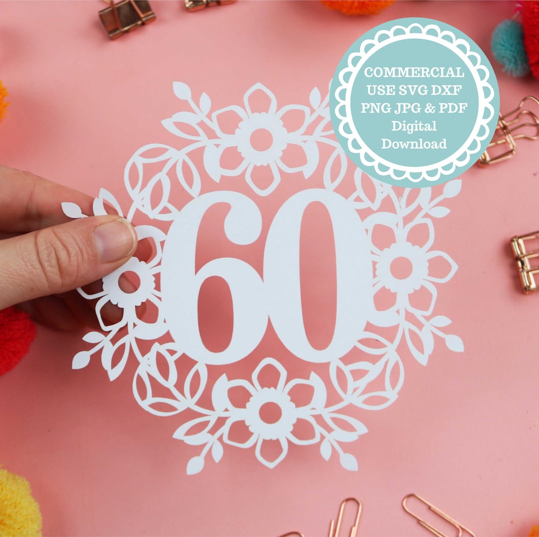 Papercut Template 60 Floral Wreath Number – Commercial Use Digital ...