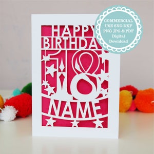 SVG PDF Personalised 18th Birthday Card Papercut Template, Age 18 Card ...