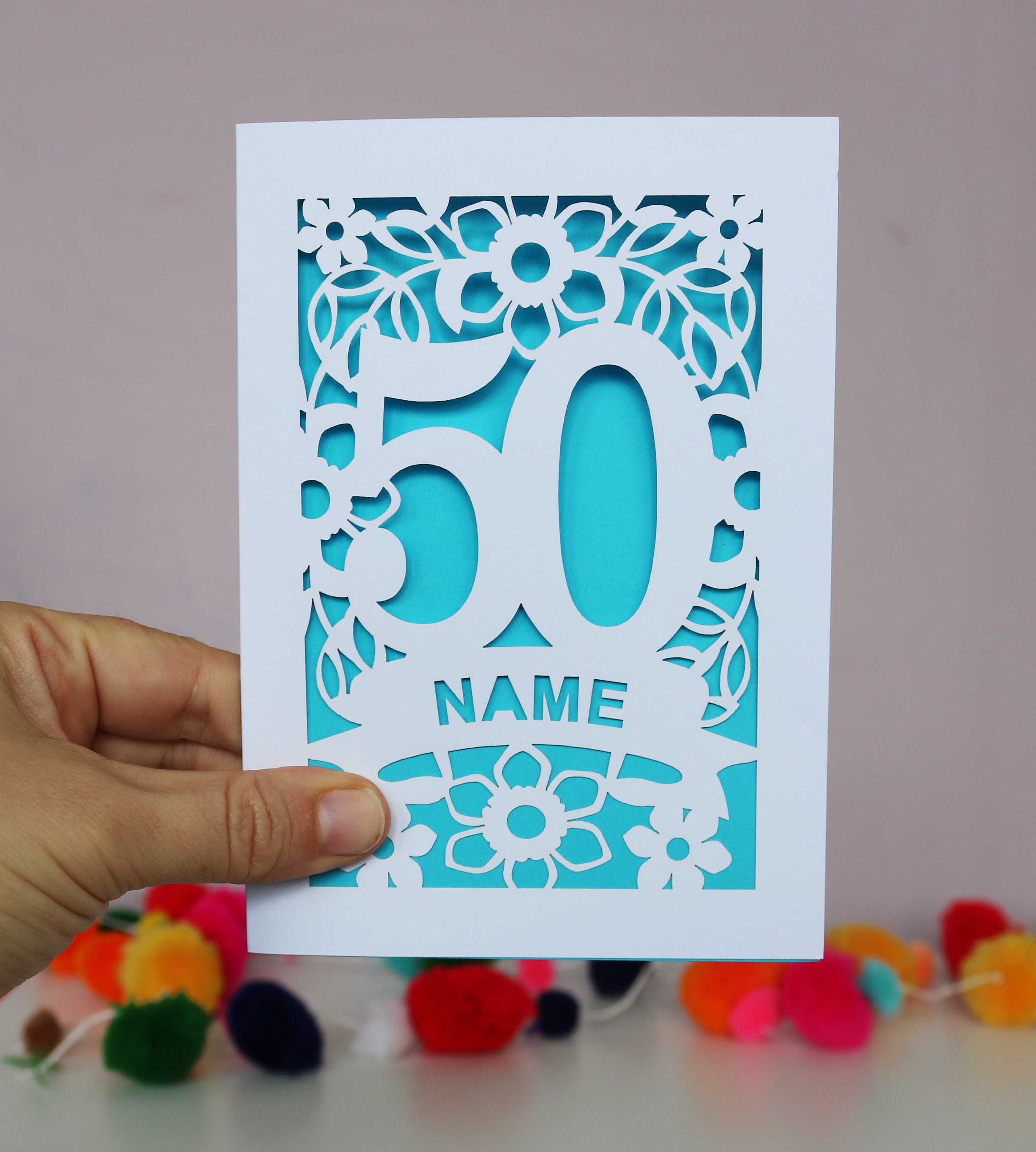 SVG PDF Personalised 50th Birthday Card Papercut Template, Age 50 Card ...
