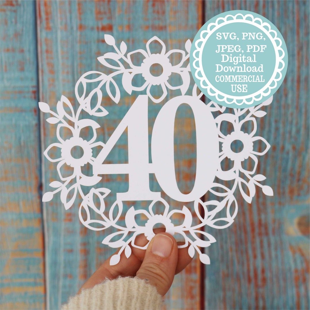 Papercut Template 40 Floral Wreath Number for Commercial Use, Birthday ...