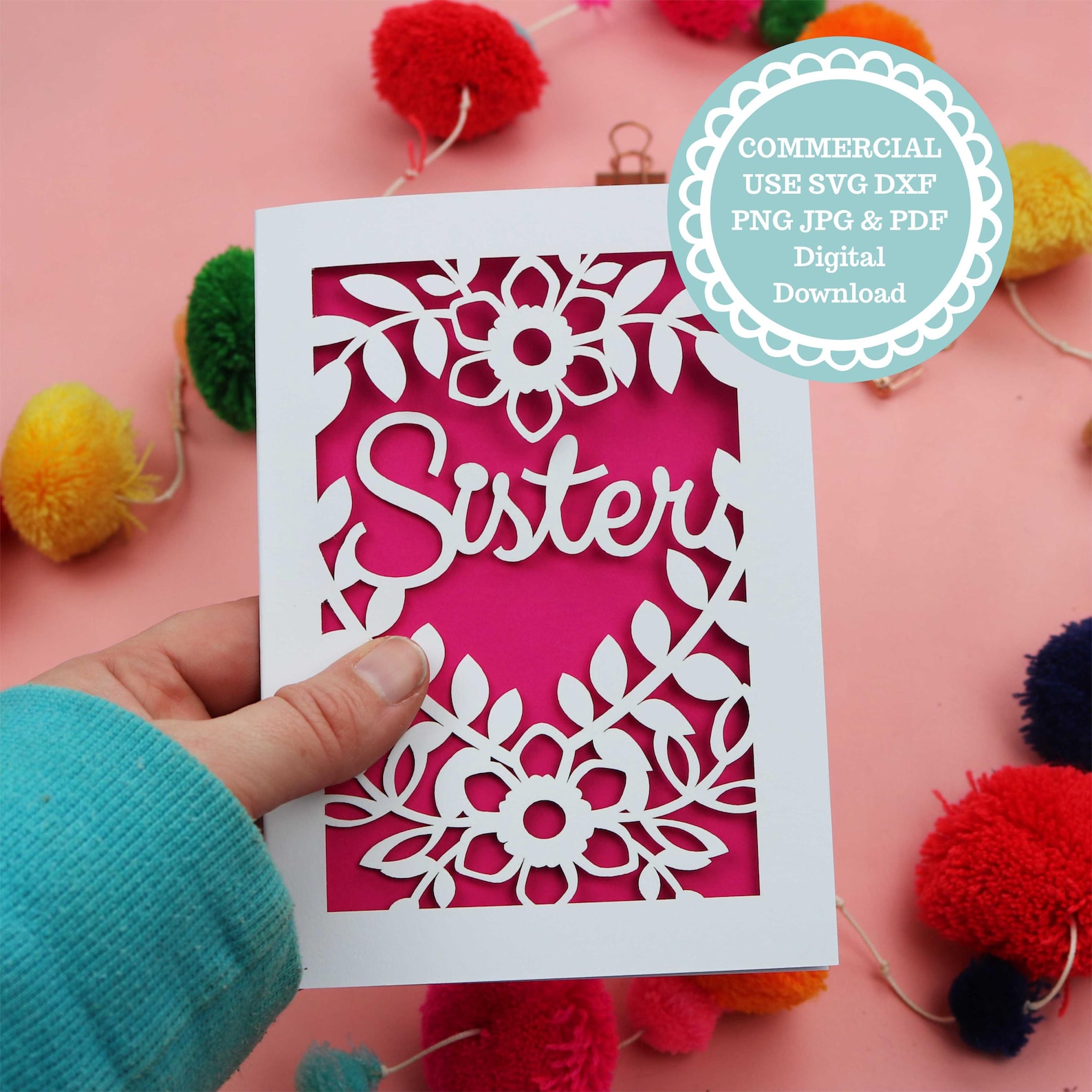 SVG, PDF Sister Card Papercut Template, SVG File for Cricut, Digital ...