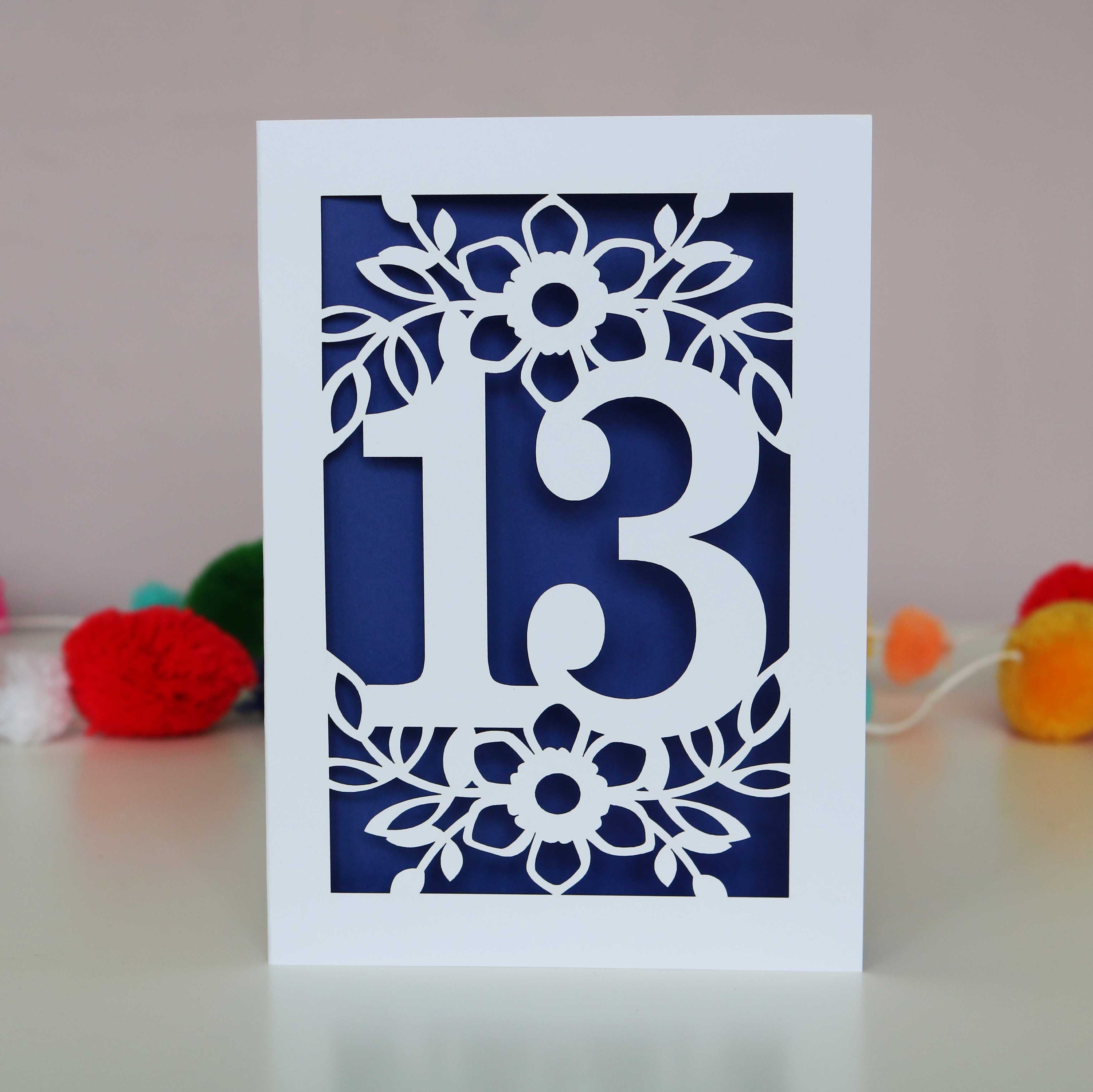 SVG PDF DXF 13th Birthday Card Papercut Template, Age 13 Card Svg File ...