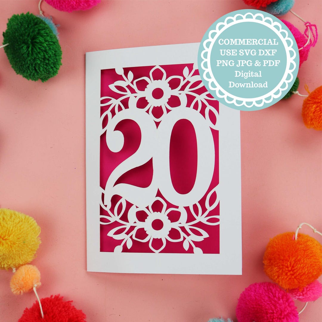 20th Birthday Card SVG for Cricut or Laser Cutting, Paper Cut Card ...
