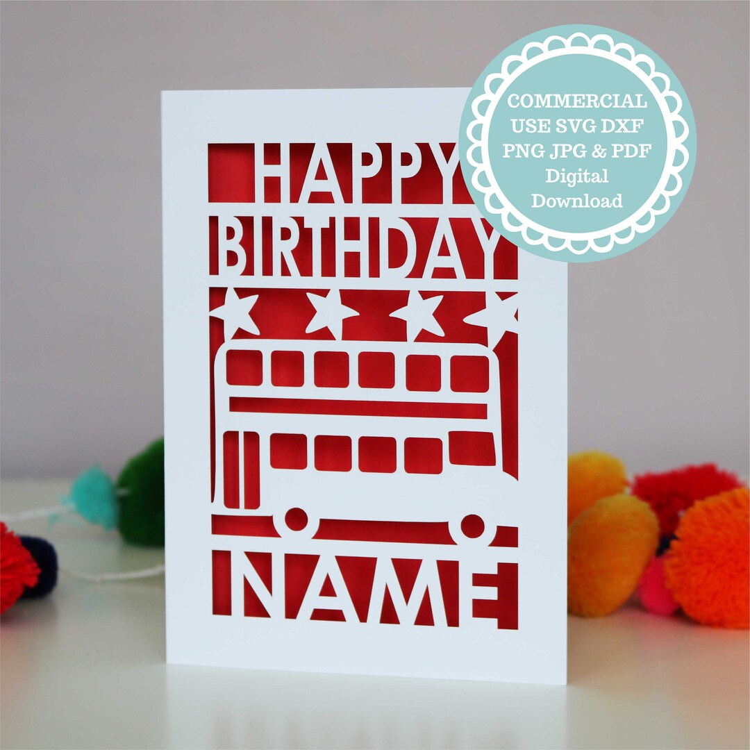 Personalised Bus Birthday Card Papercut Template, Kids Bday File for ...